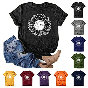 Vliolat Short Sleeve Shirts for Women Sunflower Summer T Shirts Girls Casual Loose Round Neck Cute Graphic Tees Tops Blouses