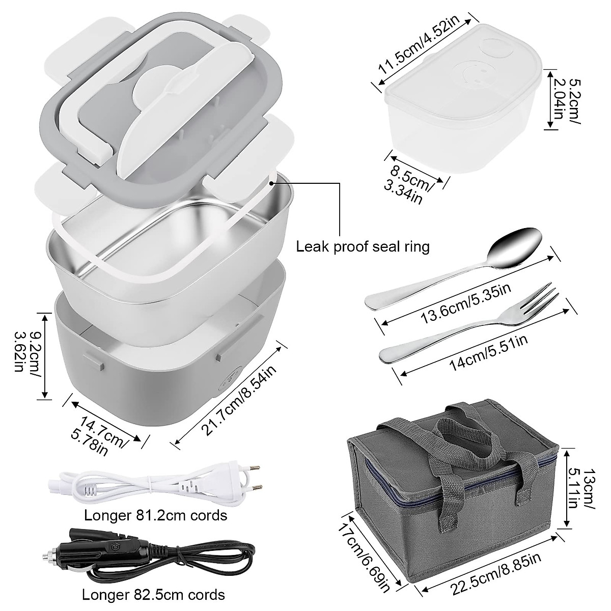 ErayLife Electric Lunch Box Food Heater 75W, Heated Lunch Box for Adults 12V/24V/110V for Car Truck Work, Upgraded Leak Proof Portable Food Warmer Heating Lunch Box 1.5L Stainless Steel Container