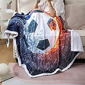 Sviuse Soccer Blanket Sports Ball Throw Blanket Blue Flame Teens' Soccer Fans Soft Cozy Football Blanket for Boys Men Sofa Travel Living Room Bedroom (50"X60", Soccer)