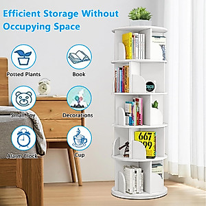 Rotating Bookshelf Tower, 360 Display 5 Tier Floor Standing Bookcase Storage Rack for Kids&Adults, Corner Bookshelf for Small Space, Book Shelf Rotating Bookcase for Bedroom, Living Room, Study