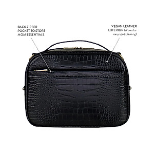 TWELVElittle Luxe Diaper Clutch - Crossbody Diaper Bag includes Portable Changing Pad, Zip Out Pouch organizer and Wipes Case Black Croc