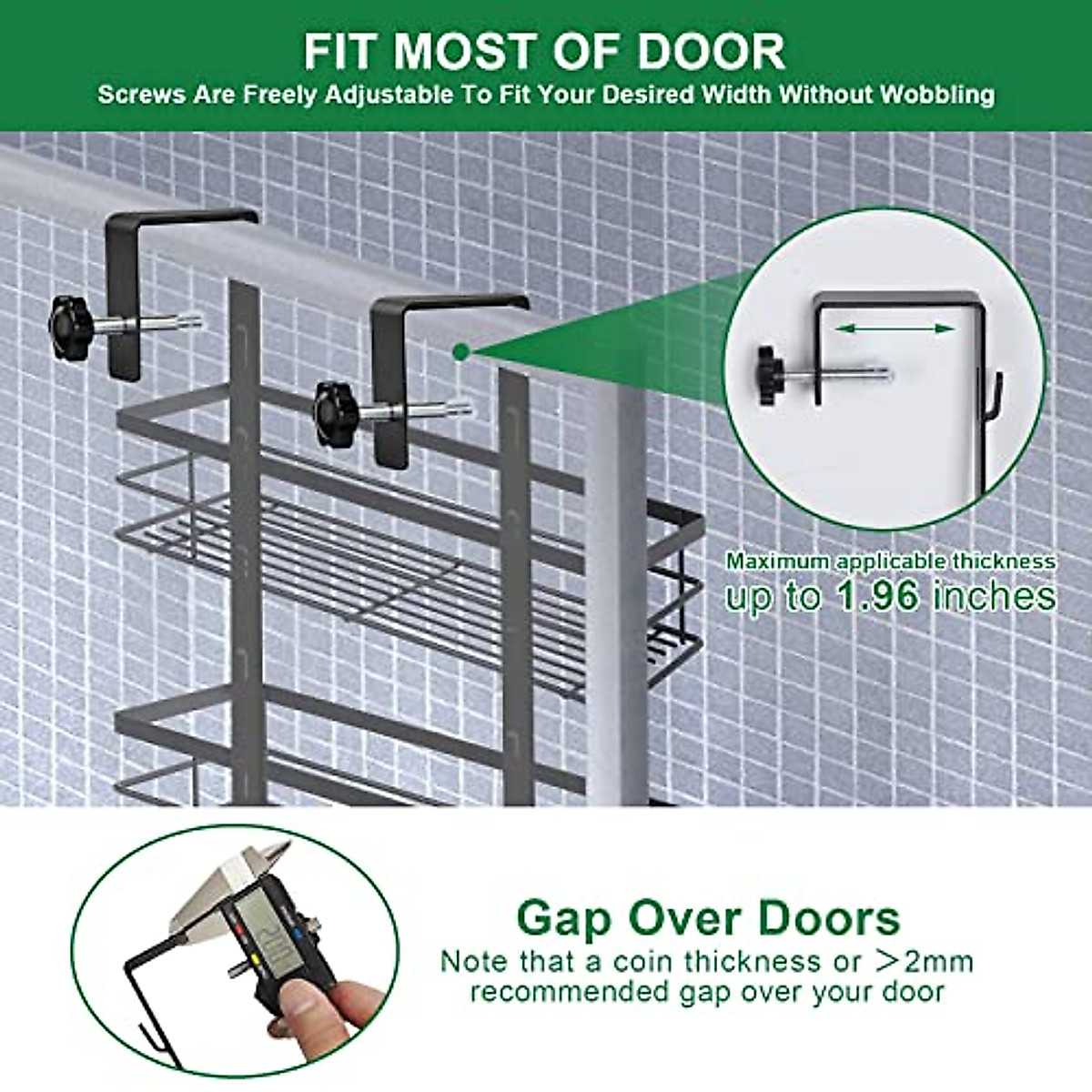 Over the Door Shower Caddy, 5-Tier Adjustable Hanging Shower Organizer Rustproof Metal Bathroom Storage Shelf Shower Basket with Soap Holder & Suction Cup for Shampoo, Conditioner