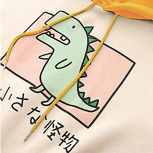 Boxinay Women's Teen Girls Cute Dinosaur Long Sleeve Hoodies Casual Loose Sweaters Hooded Sweatshirts Pullover Tops Shirts Yellow