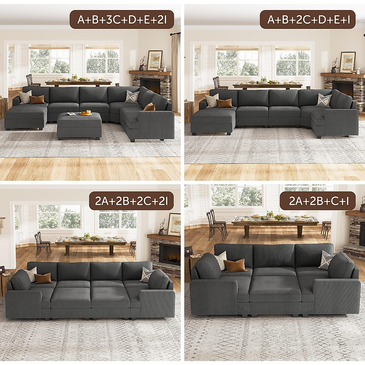 Nolany Storage Ottoman for Sectional Couch, Movable Storage Ottoman for Modular Sectional Sofa, Dark Grey