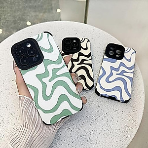 Sayoaho Designed for iPhone 14 Pro Phone Case, Soft PU Leather TPU and Cute Art Wavy Painted for Women Girls, Slim Protective Shockproof Compatible with iPhone Case (Green, iPhone 14 Pro)