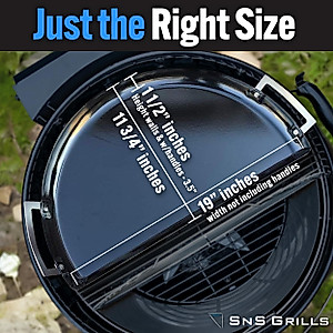 SnS Grills Slow ‘N Sear Porcelain Drip 'n Roast Pan for Kettle Grilling, All-in-One Carbon Steel with Black Porcelain Coating Drip and Roast Accessory - 22” Grill Fit