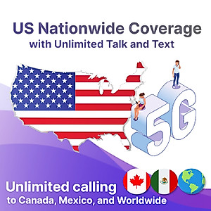 Jethro Mobile USA SIM Card, 5GB High-Speed Data, Unlimited Talk & Text, Hotspot & Tethering, International Calling to Canada, Mexico & 80+ Countries, Prepaid No Contract (30 Days)