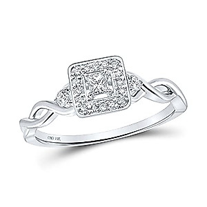 14kt White Gold Womens Princess Diamond Square Promise Ring 1/5 Cttw