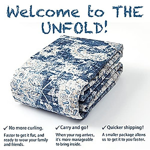 jinchan Area Rug 8x10 Persian Rug Washable Boho Living Room Rug Floral Print Large Rug Indoor Soft Distressed Foldable Carpet Thin Rug Bedroom Dining Room Office Farmhouse Dark Blue