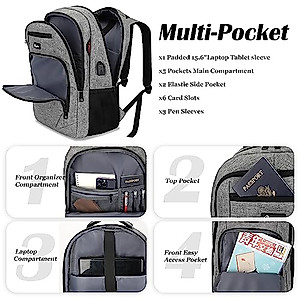 Laptop Backpack 17.3 Inch, School Backpack with USB Charging Port for teen boys, Unisex Large Travel Backpacks, Anti-theft Work Bookbags, Back to School College Backpack with Compartment, Grey