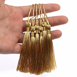 VAPKER 100 Pieces Light Gold 13cm/5-Inch Silky Handmade Soft Tassels Floss Bookmark Tassels with 2-Inch Cord Loop for Jewelry Making, DIY Projects, Bookmarks