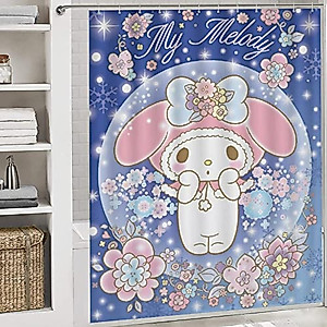 fmsnupz 4PCS Anime Shower Curtain Set, Cute Bathroom Decor with Non-Slip Rugs, Toilet Lid Cover and Bath Mat, Waterproof Fabric Shower Curtains with 12 Hooks, 70.8"x70.8"