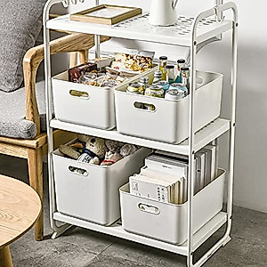 Lawei 4 Pack Plastic Storage Bins with Lid, White Stackable Storage Basket Organizer Box, Sturdy Containers Organizing Lidded Bins for Shelves, Cabinet, Desk, Pantry, Bedroom, Bathroom, Book, Toys