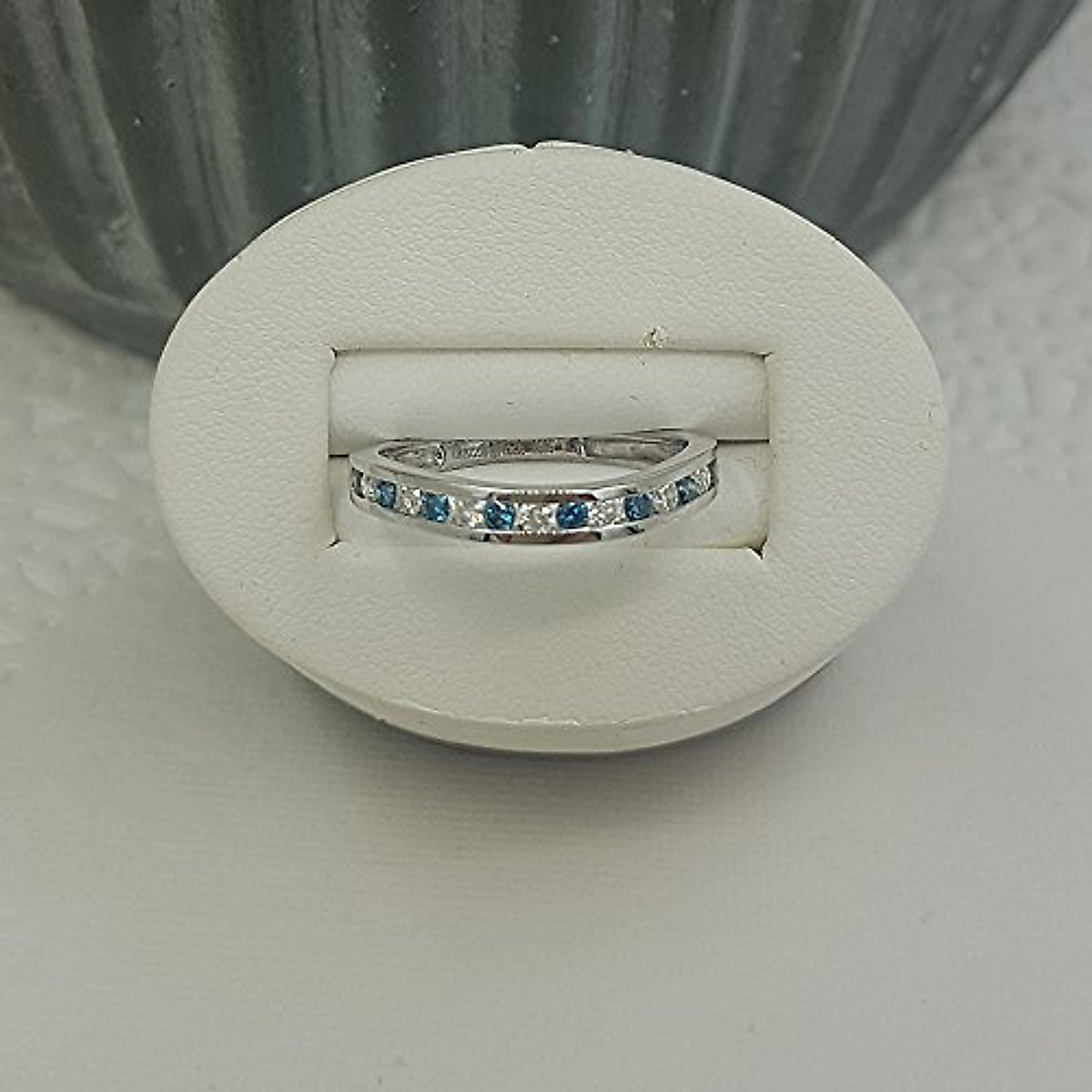 Dazzlingrock Collection 0.75 Carat (ctw) 10k Round White And Blue Diamond Curved Guard Bridal Wedding Band, White Gold, Size 7