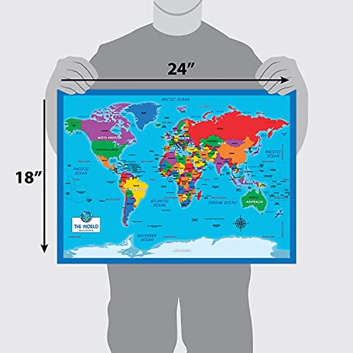 Palace Learning 3 Pack - World & USA Map Chart [Blank Short] + Numbers 1-100 Poster for Kids (LAMINATED, 18” x 24”)