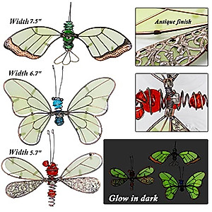 Juegoal 20 Inch Butterfly Garden Stakes Decor, Dragonfly Stakes, Hummingbird Glow in Dark Metal Yard Art for Mom, Mothers Day Ideal Gifts, Indoor Outdoor Lawn Pathway Patio Ornaments, Set of 3