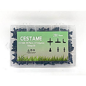 280 Pcs Barbed Connectors Irrigation Fittings Kit,Drip Irrigation Barbed Connectors 1/4''Tubing Fittings Kit for Flower Pot Garden Lawn(Straight Barbs,Single Barbs,Tees,Elbows,End Plug,4-Way Coupling)