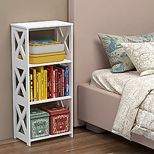 Rerii Bookcase, 4 Tier Small Bookshelf, Kids Open Shelves,Book Organizer Storage Shelf, Display Rack Table for Bathroom Living Room Bedroom Office, White