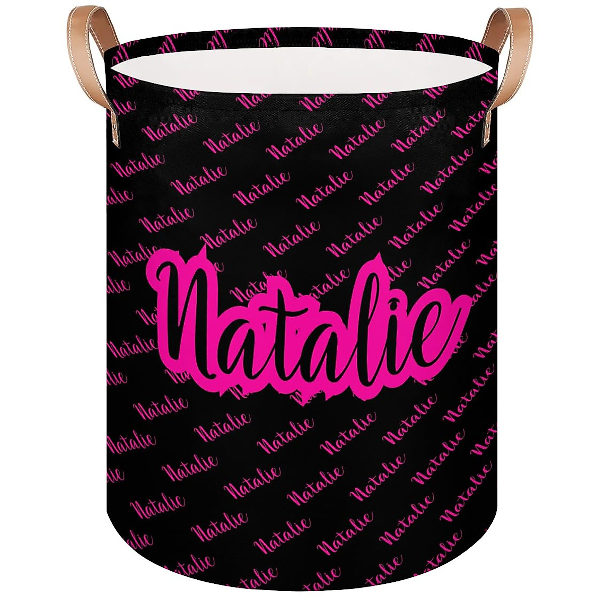 Personalized Laundry Basket, Custom Gift Laundry Hamper, Collapsible Nursery Waterproof Laundry Baskets, Dirty Clothes Toy Hamper with Handles Name Black Hot Pink
