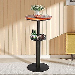 LOKKHAN 42" Tall Rustic Industrial Bar Table with Storage-19.68" Dia Round Wooden Top Metal Bar Height Adjustable Standing Pub Table-Dining Room Cocktail Bistro Table