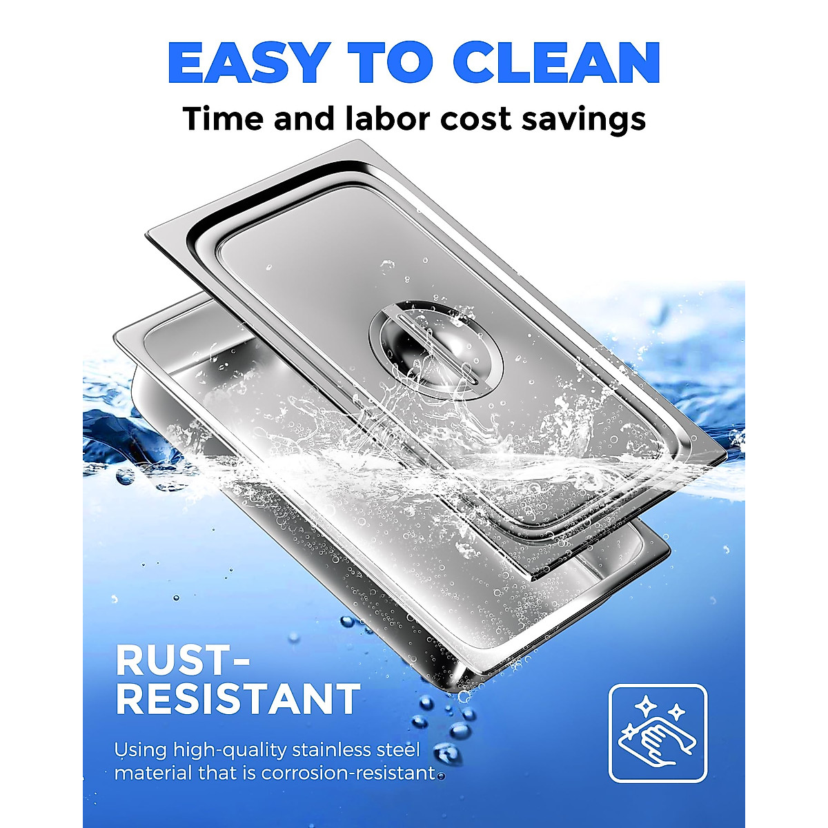 WantJoin Full Size Steam Table Pans with Lid, 3 Pack 6 Inch Deep Restaurant Steam Table Pans Commercial Cookwares, Hotel Pan Made of Stainless Steel