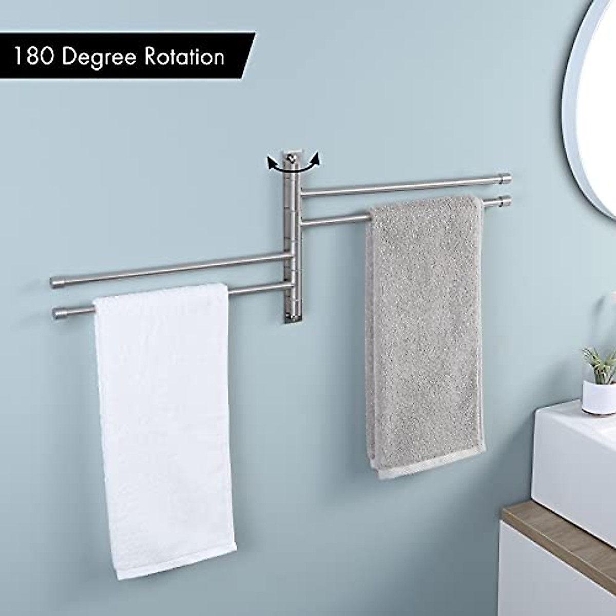 KES Bathroom Towel Bar 13.8 Inch Swing Arm Wall Mount Swing Out 4-Arm Towel Holder, SUS304 Stainless Steel Brushed Finish, A2102S4-2