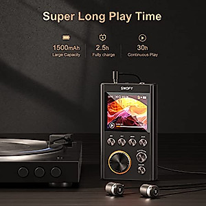 SWOFY Real Lossless HiFi MP3 Player, DSD High Resolution Digital Audio Music Player with Line Output, High-Res DAC Portable Super Light Audio Player with 64GB, Support up to 256GB Expand