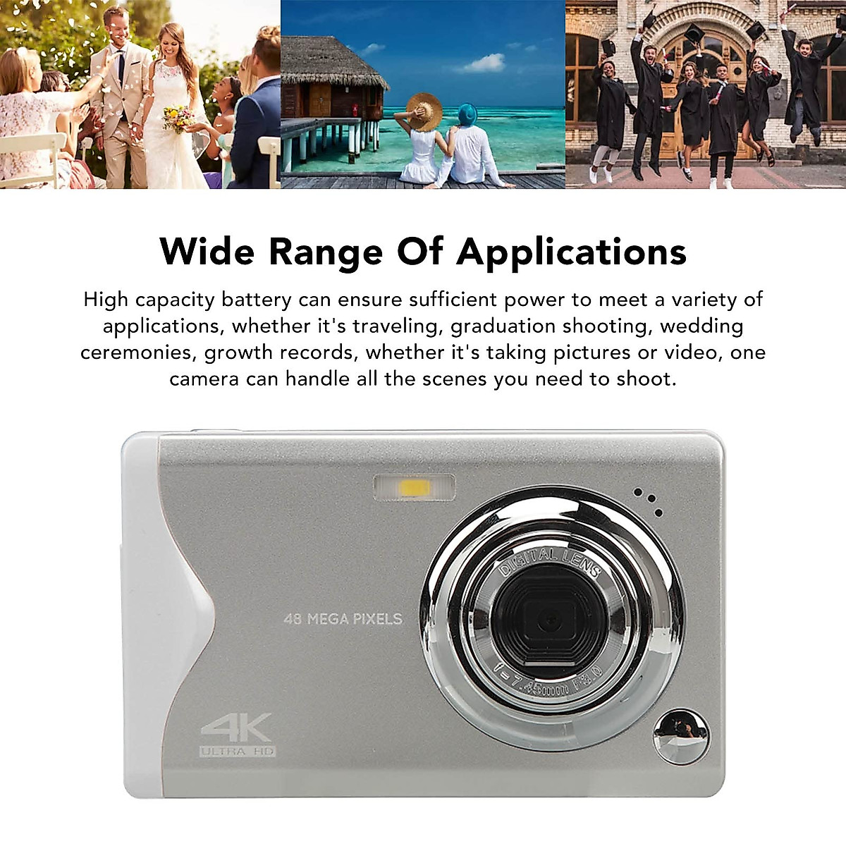 HD 4K Digital Camera for YouTube, 48MP 16X Zoom Vlogging Camera Anti Shaking Small Compact Camera with Wide Angle Lens & Fill Light & Flip Screen for Photography and Video (White)