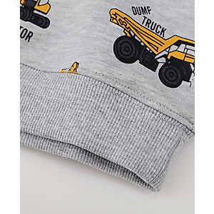 LOKTARC 2 Pack Toddler Boys Sweatshirts Patterned Long Sleeve Pullover Crewneck Tops Shirts Red Dinosaur + Grey Excavator 4-5 Years/Size 5T