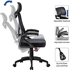 Furnimart Ergonomic Office Chair with Adjustable Headrest & Lumbar Support, Home Office Swivel Task Chair with High Back and Flip-up Armrest
