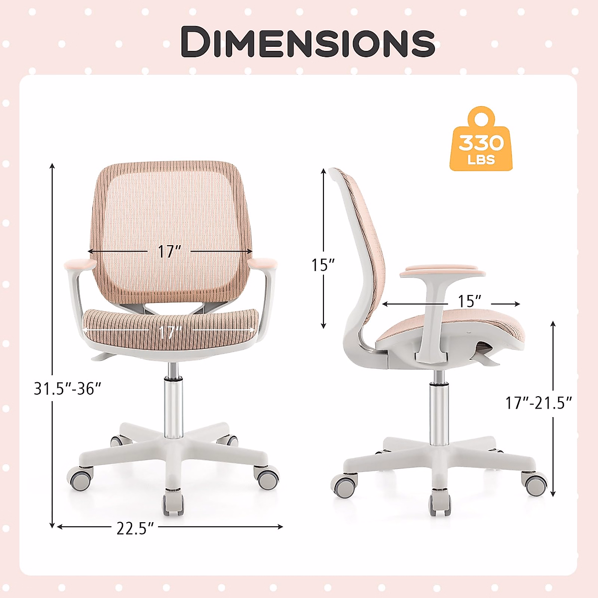 Giantex Kids Desk Chair, Children Armrest Computer Chair with Sit-Lock Wheels, Ergonomic Kids Office Chair with Waterfall Seat, Rolling Swivel Mesh Study Desk Chair for Girls Boys (Pink)