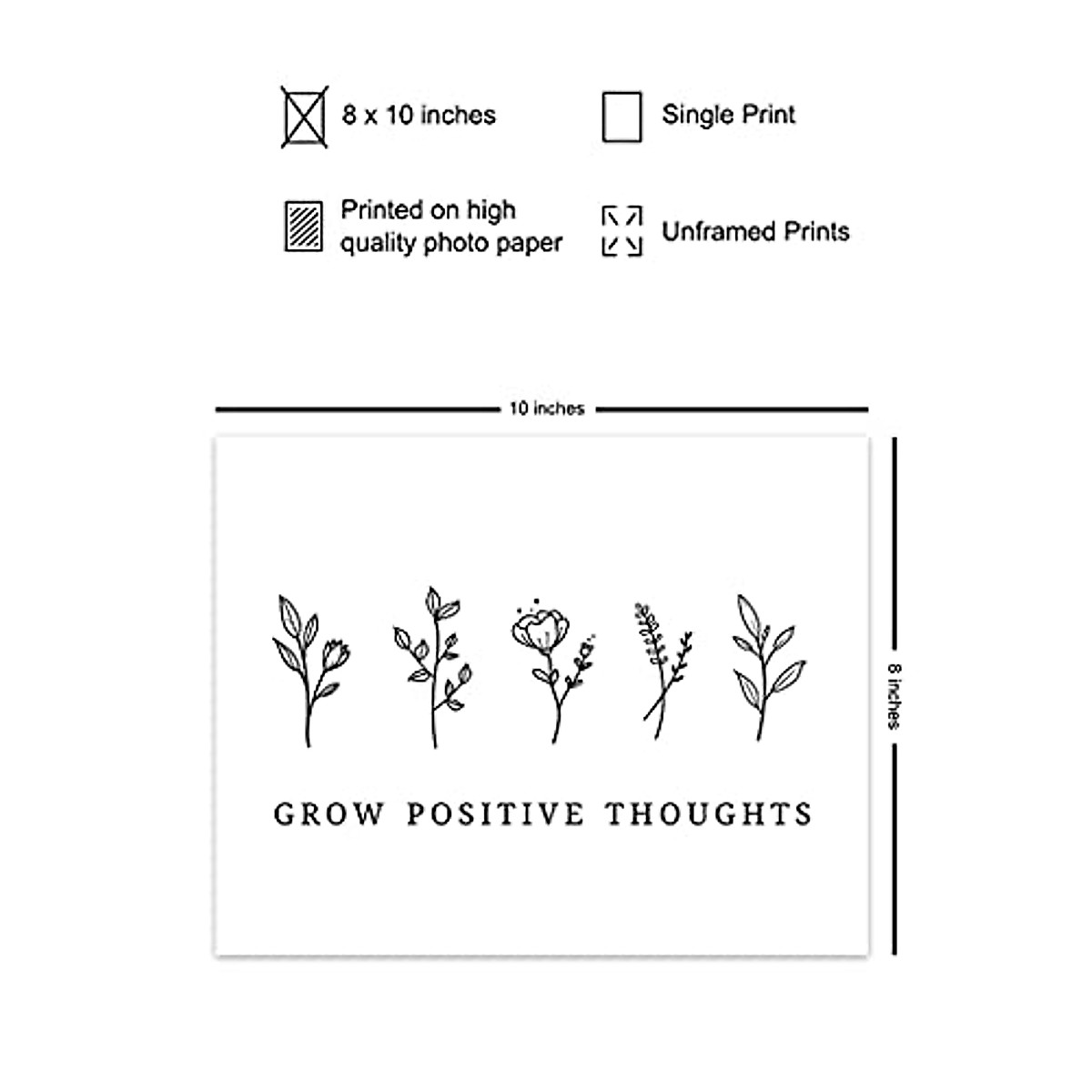 Grow Positive Thoughts Poster 8x10 - Inspirational Wall Art & Decor - Encouragement Gifts for Women - Inspiring Quotes Wall Decor - Uplifting Encouraging Sayings - Boho Home Office Decorations