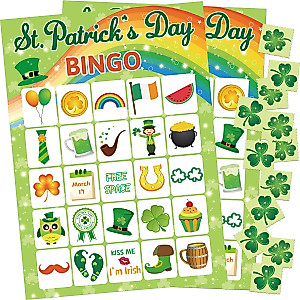 St.Patrick’s Day Bingo Game for Kids 24 Players Green Shamrock Party Game Supplies