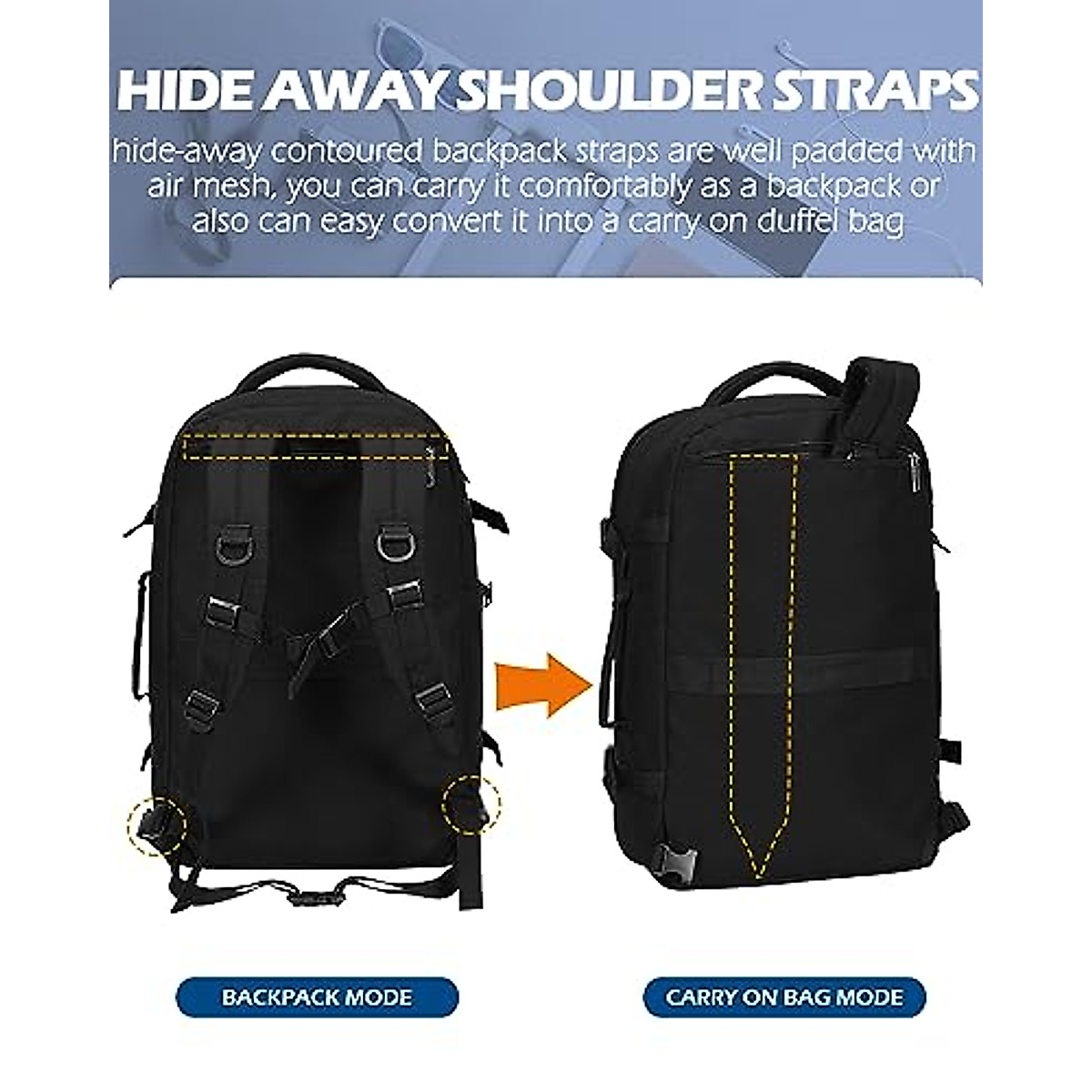 Hynes Eagle Travel Backpack 40L Flight Approved Carry on Backpack Men Large Cabin Weekender Laptop Backpack Women 15.6 inches Black with 3PCS Packing Cubes Set Black