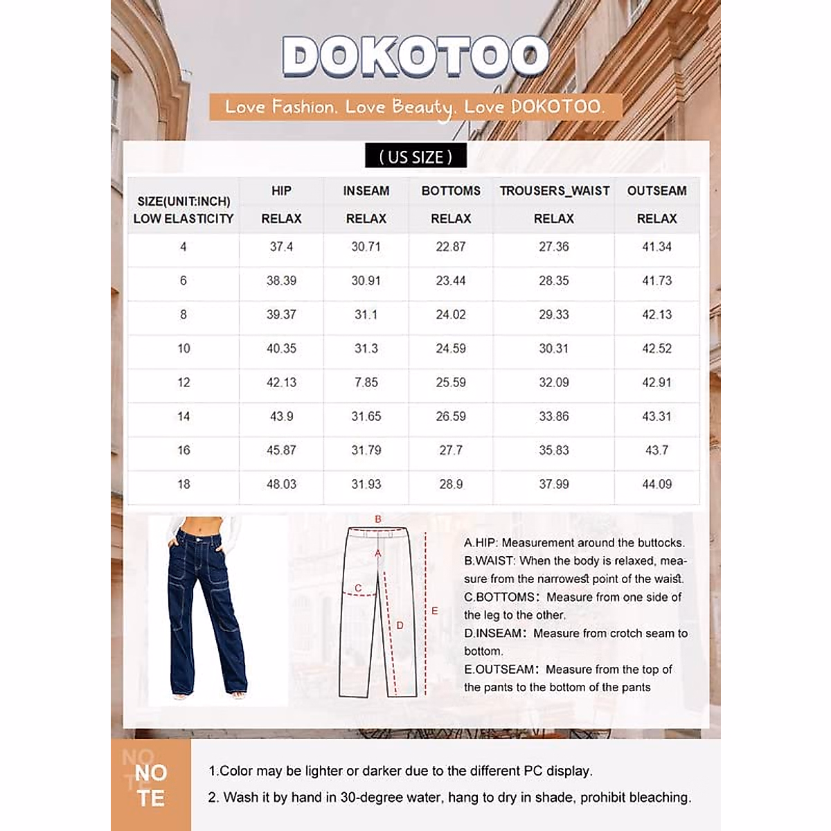 Dokotoo Wide Leg Jeans for Women Casual High Waisted Cargo Jeans Denim Pants Red Size 12