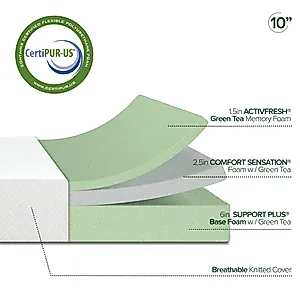 ZINUS 10 Inch Green Tea Arie Memory Foam Mattress, Full, CertiPUR-US Certified, Mattress in A Box, Pressure Relieving, Made in USA
