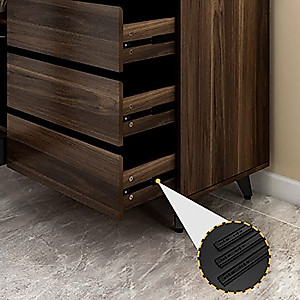 FUFU&GAGA 74.8" Tall Kitchen Pantry Cabinet with 4 Drawers, 4 Doors & Microwave Stand, Freestanding Hutch Cabinet with Buffet Cupboard for Kitchen, Dinningroom (Black/Brown)