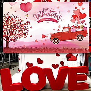 Valentine's Day Backdrop Valentine Backdrop Background for Photography Happy Valentine's Day Backdrop Banner Photo Booth Props Red Heart Backdrop for Mother's Valentine's Day Decoration (Truck)