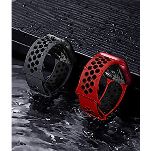 Maledan Sport Bands Compatible with Apple Watch Band 44mm 42mm 45mm 49mm Men Women, Waterproof Silicone Strap Replacement Wristbands for iWatch Series 8 7 6 5 4 3 2 1 SE, Anthracite Black/Red Black