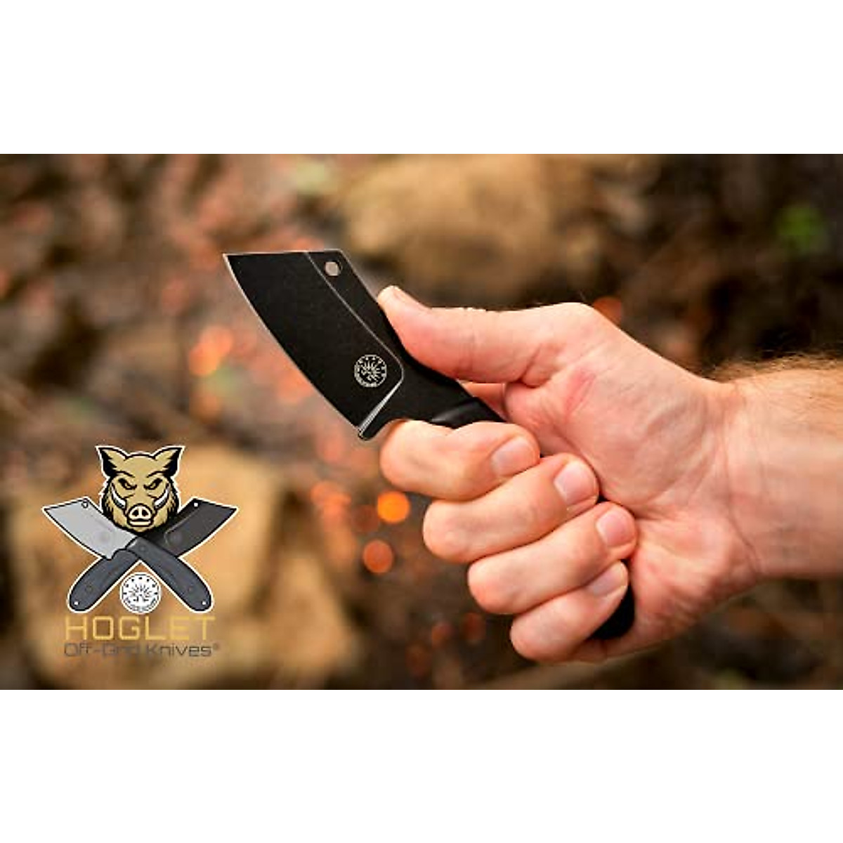 Off-Grid Knives - HOGLET EDC Fixed Blade Knife, Blackwash Blade, G10 Scales & Kydex Sheath with Scout Carry and Vertical Carry Belt Clip, Camping, Hunting, Hiking, Camp Kitchen (Blackout)