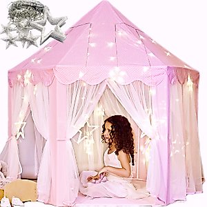 Princess Castle Play Tent with Star Lights - For Girls Age 3-7, Encourages Imaginative Play