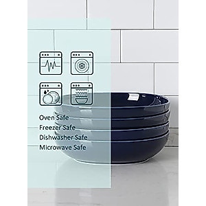 Teocera Pasta Bowls, Salad Bowls Set, Large Serving Bowls, 50 Ounce Porcelain Navy Bowls Set of 4 - Square Design, Microwave Dishwasher Safe