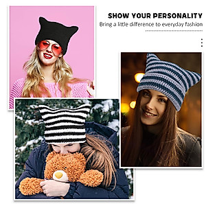 Women Beanie Warm Winter Hats, Soft Knit Lazy Beanie for Women, Women Cat Beanie，Women Fox hat, Slouchy Beanies for Women Black