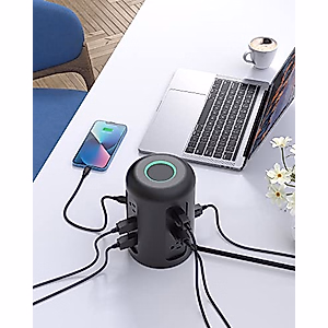 20W USB C Power Strip Tower with 12 AC Outlets, 1500J Surge Protectors, Charging Station for iPhone 14/13 Series, 5FT Extension Cord with Multiple outlets for Dorm Rooms, Home/Office Essentials, Black