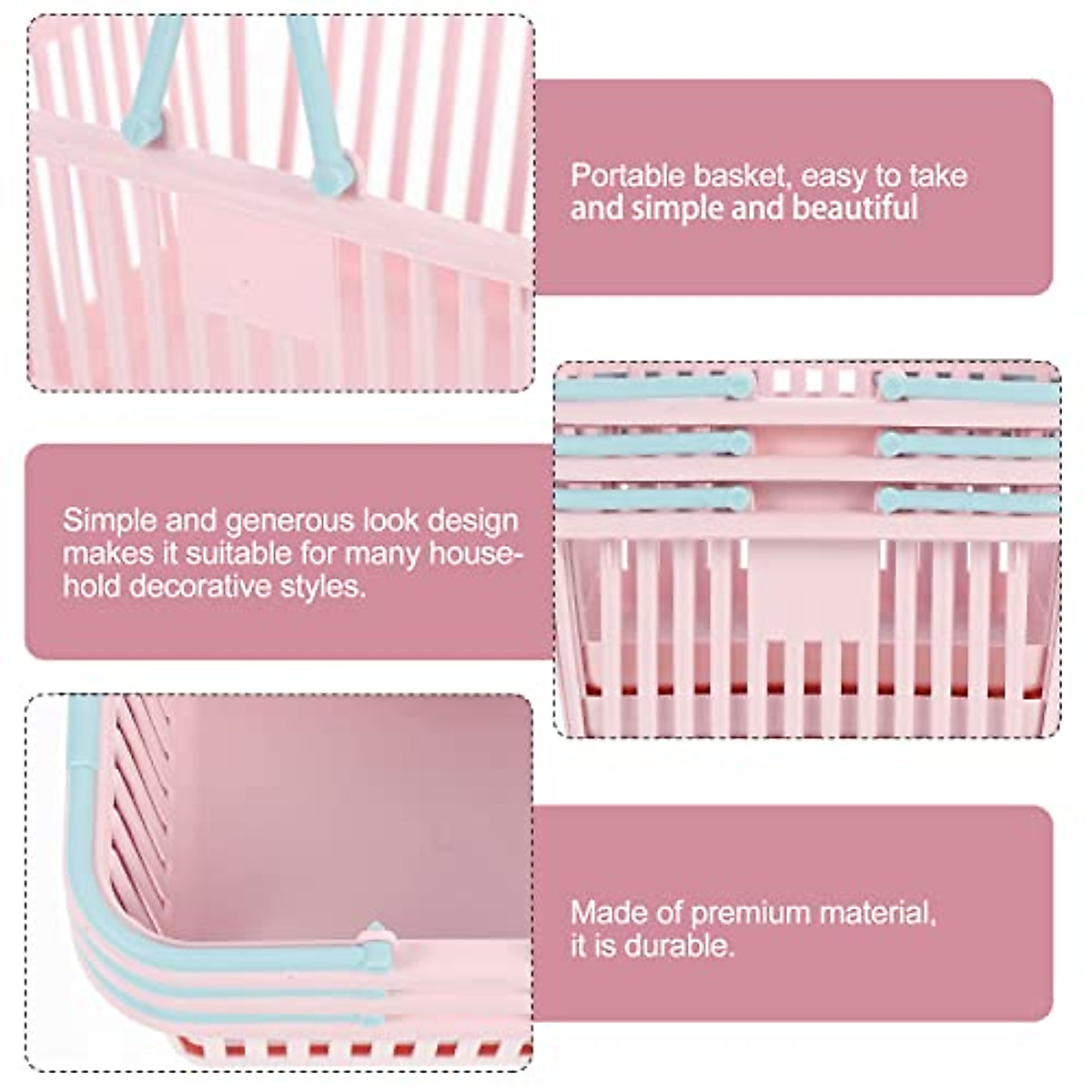 Kisangel Toy Shopping Basket 3pcs Plastic Portable Baskets with Handles Mini Shopping Basket Play Grocery Basket Toys Storage Organizer for Kids Kids Basket