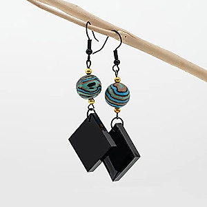 Handmade Earrings Stone Drop Dangle Earrings Black Resin Earrings for Women and Girls