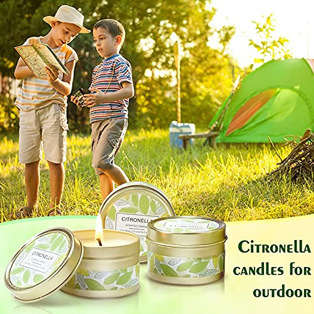 Citronella Candles Outdoor, Scented Candles Natural Citronella Soy Wax Candles, Travel Tin Candle Set, Lemongrass Candles for Camping, Backyards, Indoor (6x2.5oz)