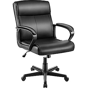 Office Chair Mid Back Desk Chair Adjustable High Ergonomic Computer Chair Soft Armrests PU Leather Chair with Lumbar Support Study Chair