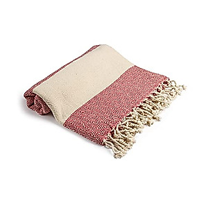Aegean Turkish Beach Towel (37 x 73) for Adult - Prewashed for Soft Touch, 100% Cotton - Quick Dry Bath Towels with Amazing Colors - Unique Turkish Towels for Bathroom, SPA, Yoga Peshtemal- [Red]