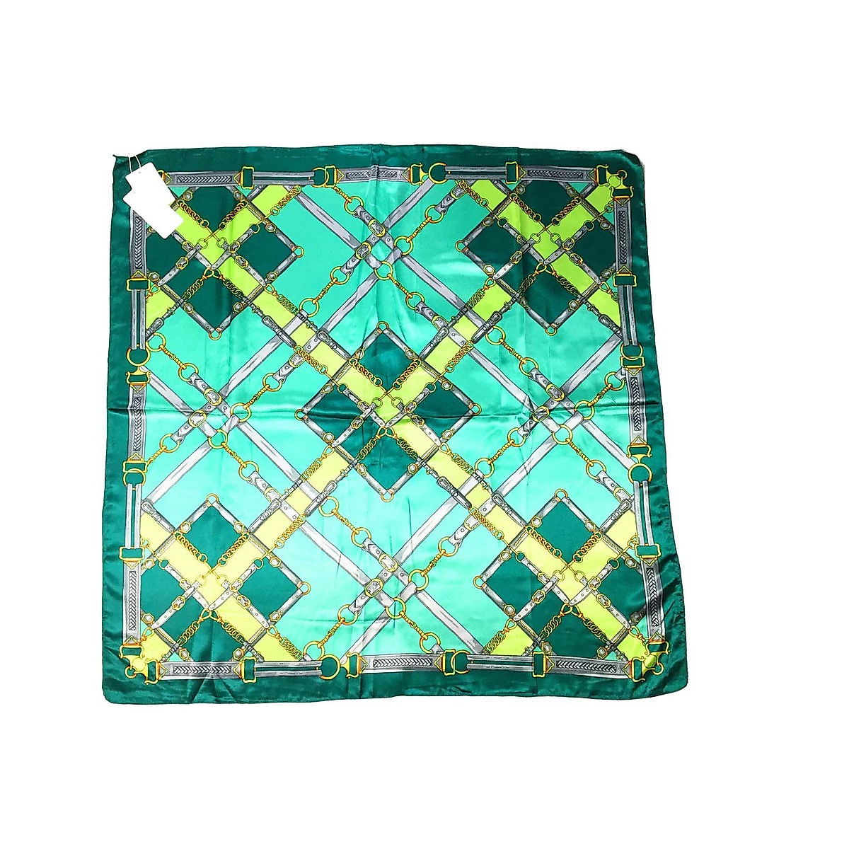 YOUR SMILE Silk Like Scarf Women's Fashion Pattern Large Square Satin Headscarf Headdress Green Chain (8)